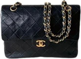 Chanel Sac &agrave; bandouli&egrave;re Pre-owned Classique Carr&eacute; Double Rabat Moyen - Femme - Pre-owned - Noir - Taille: ONE Size