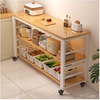 Generic K&uuml;cheninsel, Aufbewahrungsschrank mit offenen Regalen, Buffetschr&auml;nke, Sideboard, Inseltisch auf Rollen for die Zubereitung von Mahlzeiten, Esszimmer 