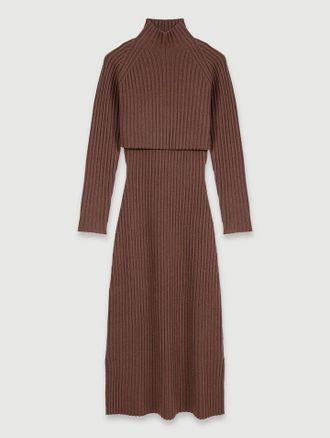 Maje Robe Longue 2-en1 En Laine - Marron - Maje