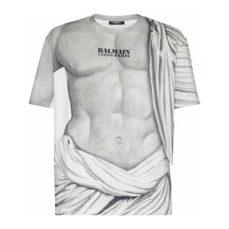 Balmain T-Shirt mit aufgedrucktem Statue-Logo - - Tops - Herren - Grau - XS