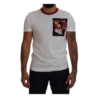 Dolce & Gabbana Homme, Tops, Blanc, Taille: 2XS T-shirt &agrave; Manches Courtes et Col Rond