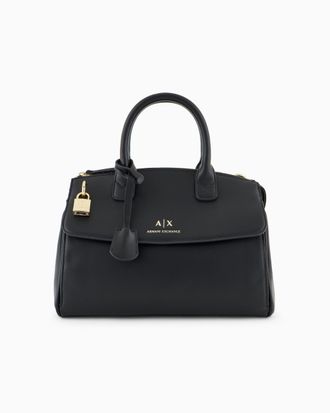 A|X Armani Exchange Womens Jane, Sustainable, Zip closure, Front logo, Canvas Tote Medium, Black, One size