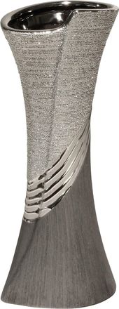 Gilde Moderne Vase Keramikvase Tischvase Dekovase Vase grau silber mit Relifierung, 8x10x19 cm