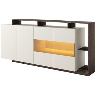 Vente-Unique Buffet 4 portes et 4 niches avec LEDs - Beige et Naturel fonc&eacute; - IDESIA