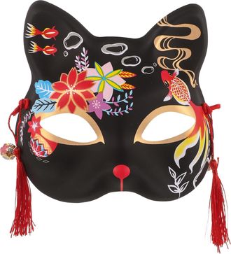 BESPORTBLE Japanische Katzen Halbgesichtsmaske Kabuki Cosplay Handbemalt Atmungsaktiv Party Halloween Kost&uuml;m Zubeh&ouml;r