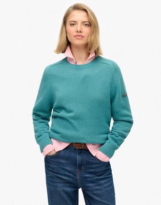 Superdry Lockerer Strickpullover in Petrol mit Rundhalsausschnitt-Gr&uuml;n