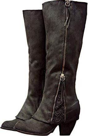 ORANDESIGNE Bottes bout rond dentelle trapu mode mi-mollet noir 39 EU