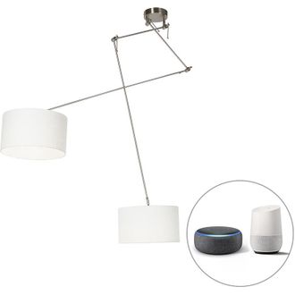 QAZQA Smarte H&auml;ngelampe aus Stahl mit Schirm 35 cm wei&szlig; inkl. 2 Wifi A60 - Blitz