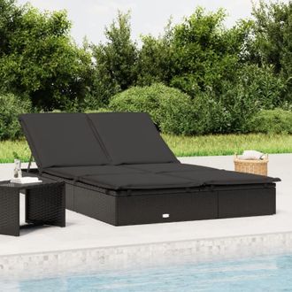 Festnight Doppelliege Outdoor 2 Personen Sonnenliege für 2 Personen Doppel Gartenliege Rattan Sonnenliege Sonnenbett Loungebett Gartenbett mit Auflage Liege Out