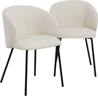 Made In Meubles Chaise avec accoudoirs ronds en tissu bouclette &eacute;cru clair et pieds en m&eacute;tal Cl&eacute;a (lot de 2)