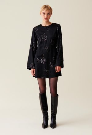 Claudie Pierlot Robe courte noire sequins brodés