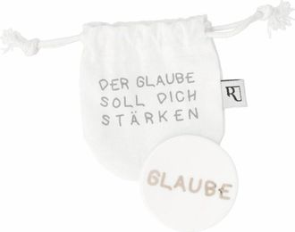 R&auml;der Glaubensfreude Gl&uuml;cksbringer Taube aus Porzellan - Taler mit Schriftzug inkl. Baumwolls&auml;ckchen - Geschenk zu Konfirmation & Firmung