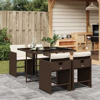 vidaXL Ensemble &agrave; manger de jardin 5 pcs et coussins marron poly rotin - Vidaxl