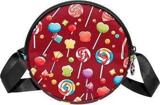 Generic Circle Sac &agrave; bandouli&egrave;re pour femme, petit sac &agrave; bandouli&egrave;re rouge bonbon avec fermeture &eacute;clair, bretelles r&eacute;glables, sac &agrave; main rond d&eacute;contract&eacute; pour