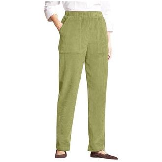 Generic Pantalon pour femme en velours c&ocirc;tel&eacute; &agrave; taille &eacute;lastique avec poches et taille &eacute;lastique pour femme, Vert, XXL