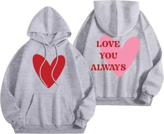 Generic Sweat &agrave; capuche &agrave; manches longues pour la Saint-Valentin 2026 pour femme (3), gris, XXL