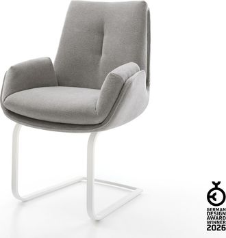 DELIFE Freischwinger Clea-Flex Strukturstoff Soft Grau Freischwinger flach Wei&szlig;, Esszimmerst&uuml;hle