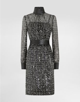 Dolce & Gabbana Midikleid Mit Paillettenbesetzten Längsstreifen - Frau Kleider Schwarz 48