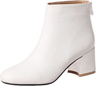 SJJH Fashion Damen Stiefeletten mit Mittelhohem Absatz und Reißverschluss Hinten (Weiß, 38 EU)