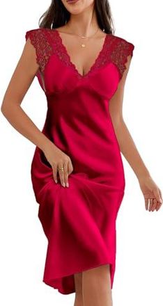 Generic Robe de Nuit Longue Femme Satin&eacute;e Dos Nu &Eacute;l&eacute;gante Bretelles R&eacute;glables Nuisette Douce Moderne