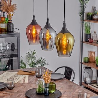 HOFSTEIN Hängeleuchte Lutarp, 3-flammige Hängelampe aus Metall/Glas in Schwarz/Kupfer/Rauch/Gold, Vintage-Design (Ø 18cm), E27, Pendelleuchte höhenverstellbar 