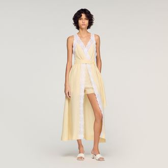 Sandro Langes Leinenkleid mit Borte