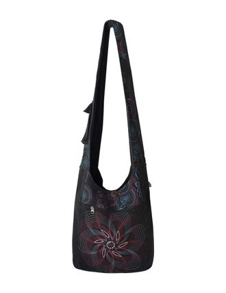 vishes Damen Umh&auml;ngetasche Stoff Beuteltasche Schulter Taschen Yogi Bag Baumwolltasche Mandala schwarz