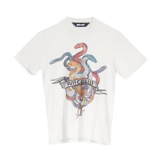 Just Cavalli Homme, Tops, Blanc, Taille: XL Serpent Coeur T-shirt Graphique