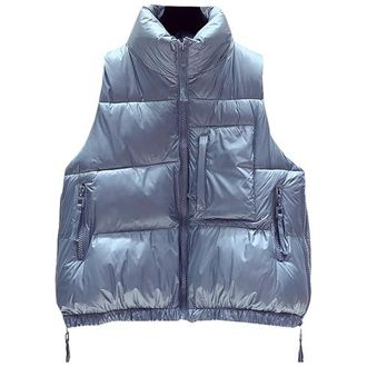 Generic Gilet dhiver en duvet de coton brillant pour femme Version cor&eacute;enne de la veste ample en coton pour dames Veste d&eacute;paule Aye Vest, bleu, XXL