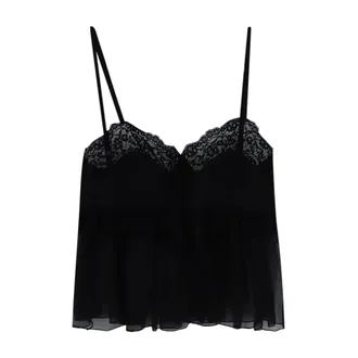 Chlo&eacute; Femme, Tops, Noir, Taille: 38 FR Caraco en soie &agrave; bordure en dentelle