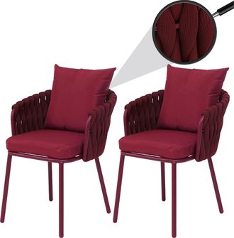 Mendler 2er-Set Aluminium-Gartenstuhl HWC-P89, Gartensessel Outdoor Stuhl, Stoff/Textil (180 g/m&sup2;) Seilgeflecht Rope - Bordeaux