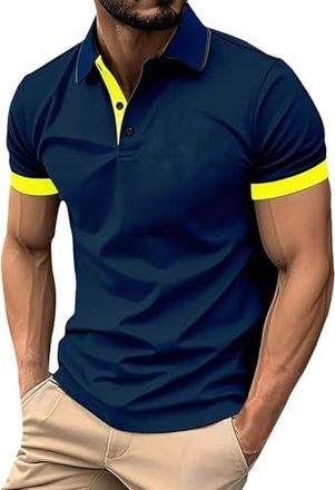 Generic Polo pour homme &agrave; manches courtes d&eacute;contract&eacute; boutonn&eacute; sur le devant uni T-shirt de golf pour bureau, travail, &eacute;t&eacute;, haut respirant, usage quotidien, c