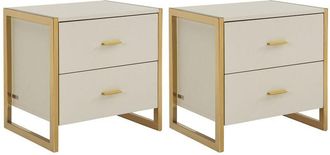 Vente-Unique Lot de 2 tables de chevet 2 tiroirs - MDF - Beige et dor&eacute; - OMBRELIA de Pascal Morabito