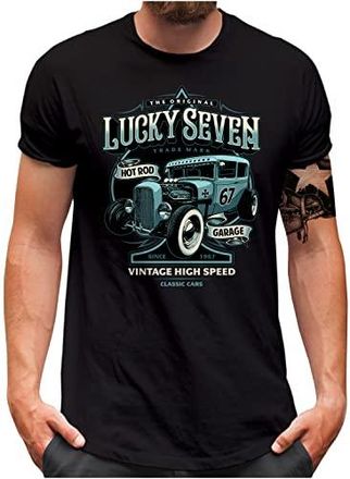Lucky 7 T-shirt pour homme - Classic Auto Oldschool Hot Rod Car Tuning Garage - S à 4XL, Noir, 4XL