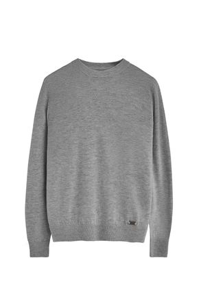 Polo Club Pullover grau meliert aus Merinowolle mit Rundhalskragen