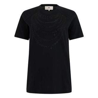 Elisabetta Franchi Klassisches T-Shirt mit kurzen &Auml;rmeln - - Tops - Damen - Schwarzk - M