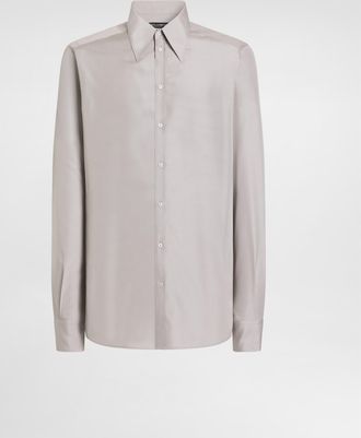 Dolce & Gabbana Hemd Aus Seidenpopeline In Gold - Mann Hemden Grau 40