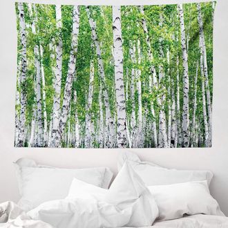Abakuhaus Birke Wandteppich, Frische Sommer-Blätter aus Weiches Mikrofaser Stoff Waschbar ohne Verblassen Digitaldruck, 150 x 110 cm,Schwarz Grün Weiß