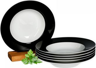 Van Well van Well Vario Suppenteller-Set 6-teilig - Teller-Service für 6 Personen - tiefe Pasta-Teller mit Rand in Schwarz