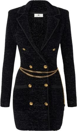 Elisabetta Franchi Femme, Robes, Noir, Taille: 40 FR Robe Bouclé Ceinturée Ciniglia