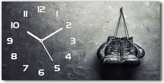 Tulup Wanduhr aus Glas 60x30 cm Glas Uhr Bild Glasuhr Geh&auml;rtetes Glas K&uuml;chenuhren - wei&szlig;e Zeiger - Boxhandschuhe