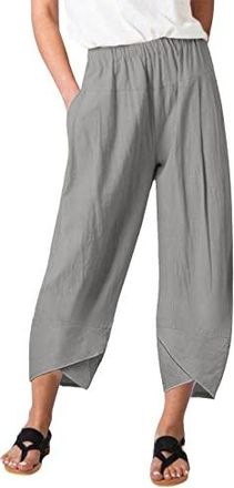 Generic Pantalon de bureau d&eacute;contract&eacute; pour femme - 8 poches - Taille &eacute;lastique - Pantalon de travail pour femme, gris, XXL