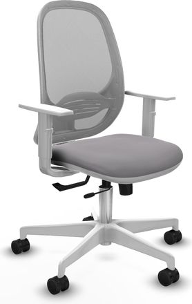 Piqueras y Crespo Schreibtischstuhl aus grauem Netzgewebe mit wei&szlig;en Armlehnen, h&ouml;henverstellbare Lendenwirbelst&uuml;tze, ausgestattet mit Syncro/Traslack und Schneideschau