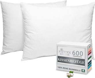 Pizuna Luxuri&ouml;ser Soft-Satin 2er Pack Kissenbezug 70 x 90 cm Wei&szlig;, 600 Fadenzahl Baumwolle Kissenbez&uuml;ge, 100% Langstapel Baumwolle Nur Kissenbezug (Wei&szlig;, 70x