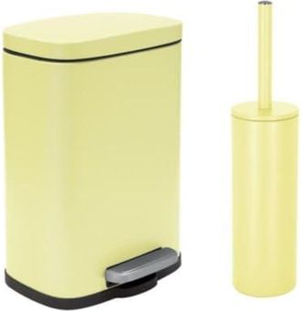 Spirella Treteimer-Set + WC-B&uuml;rste aus Stahl AKIRA - Soft-Close, Anti-Fingerabdruck-Beschichtung - 21,4 x 17,6 x 30 cm - 5L - Mattgelb