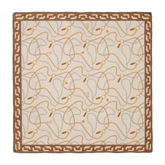 Le Parmentier Foulard Carr&eacute; en Soie Cha&icirc;ne & Perles - Femme - Accessoires - Beige - Taille: ONE Size