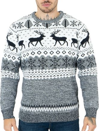 Noroze Christmas Mens Jumpers | Nordic Style Knitted Lightweight Reindeer Printed Jumper | Crew Neck Long Sleeve Pullover Top | Christmas Jumper Xmas Jumper 