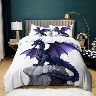 Generic Housse de Couette Pt&eacute;rosaure Anim&eacute; 180 x 200 cm, Parure de Lit Bleu Fonc&eacute; 2 Personnes - House de Couette Microfibre avec Fermeture Eclair et 2 Taies d