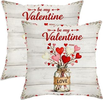 Generic Herzen, Rustikale Einmachgl&auml;ser, Zweige, Rot Zierkissenbez&uuml;ge Quadratische Dekokissen Weich Kissenbez&uuml;ge F&uuml;r Hotel Bett Heimdekoration 45X45Cm 2Er Set