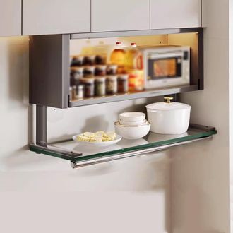 Generic K&uuml;chenh&auml;ngeschrank mit Glast&uuml;ren Zum Herunterklappen Eisen-Titan-Legierung Mehrzweckschrank mit Ambientebeleuchtung Gro&szlig;er Stauraum Badezimmerschrank 